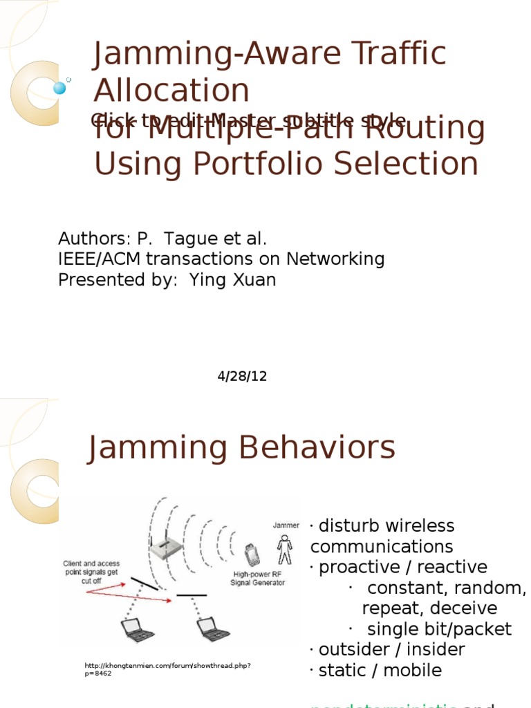 Jamming Aware Traffic Allocation For Multiple Path Routing Using