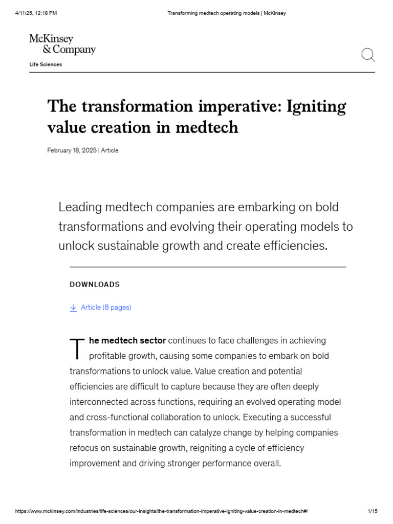 Transforming Medtech Operating Models - McKinsey | PDF | Supply Chain ...