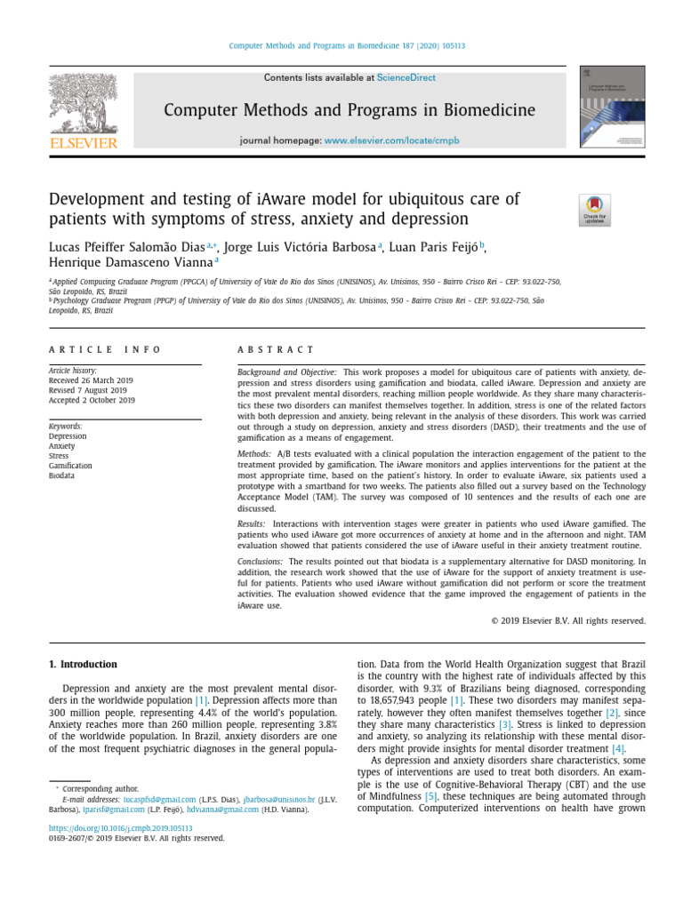 iAware: Gamiﬁcation for Mental Health Care | PDF | Major Depressive ...