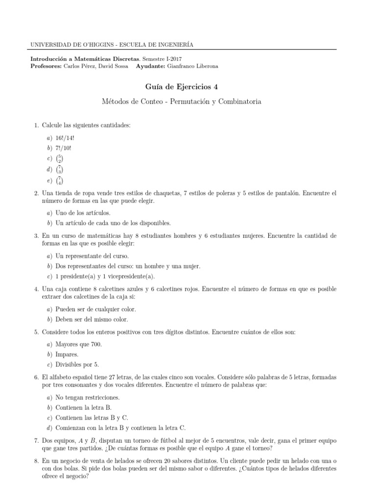 Gu a 4 T Cnicas de Conteo Permutaciones y Combinatoria | PDF | Triángulo | Rectángulo