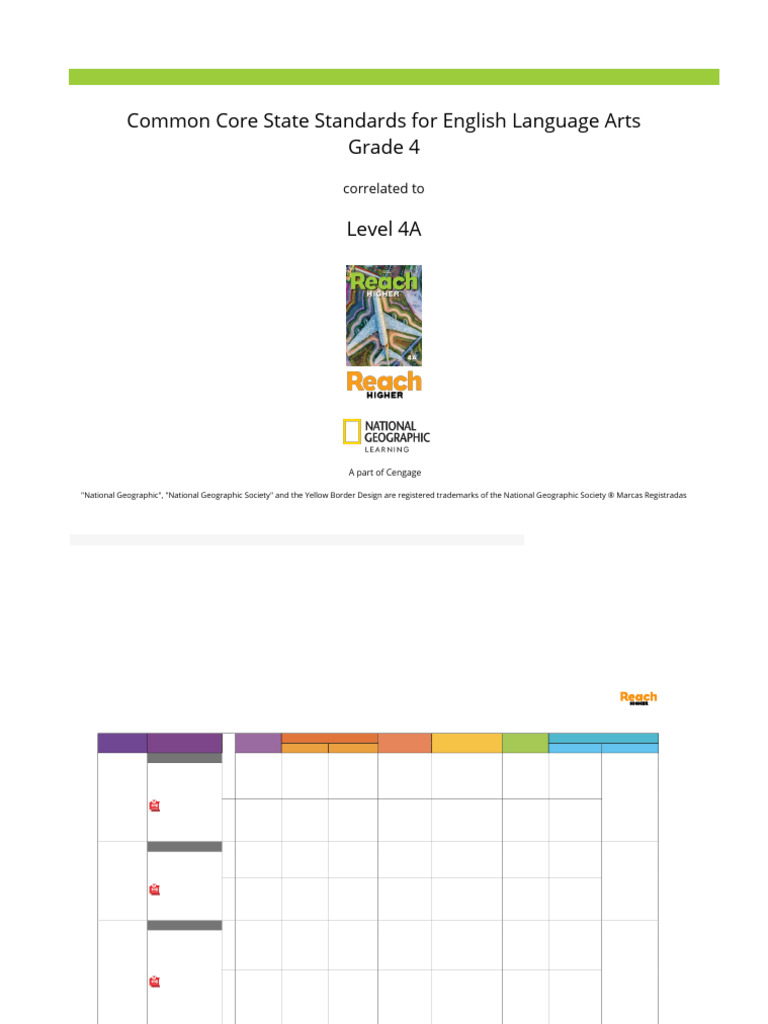 RH 4A Correlations CCSS ELA Grade 4 To 4A All Units | PDF | English ...