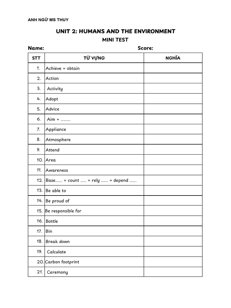 Mini Test Unit 2 - Humans and The Environment | PDF