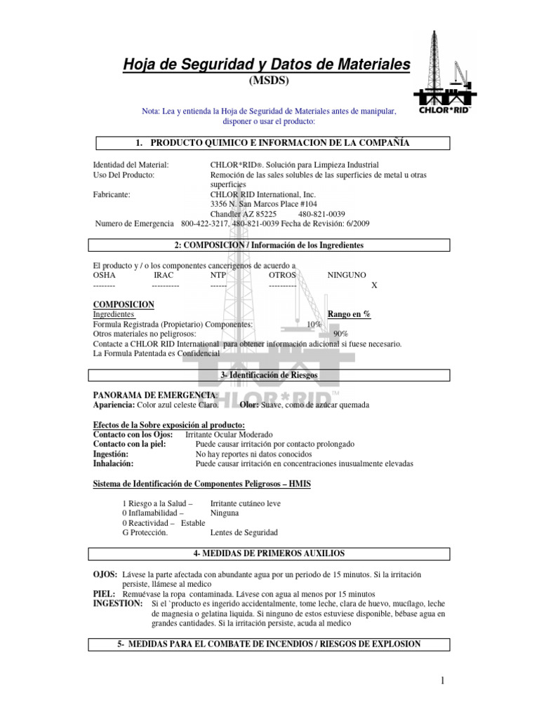 57 0314-2 Chlor Rid | PDF | Agua | Química