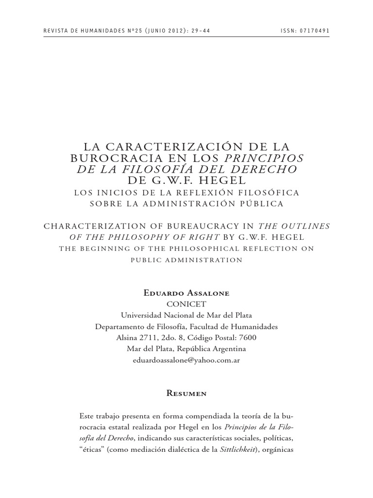 Assalone La Caracterizacion de La Burocracia | PDF | Georg Wilhelm ...