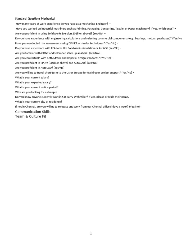 Mechanical Questionnaire | PDF | Scada | Programmable Logic Controller