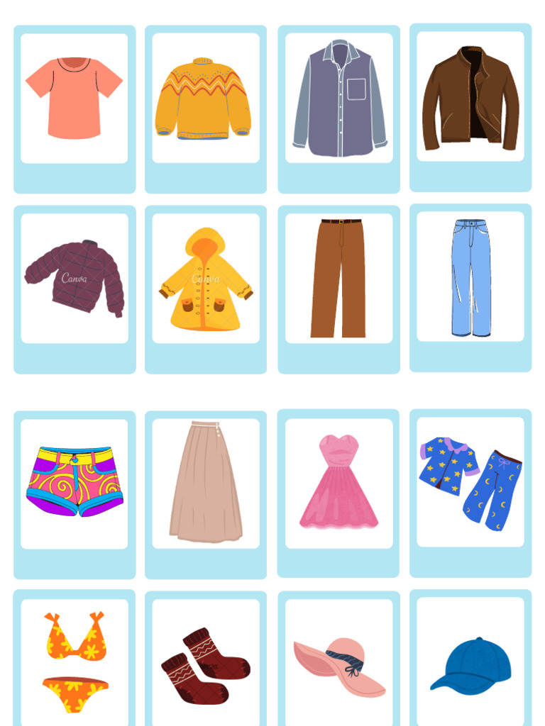 Colourful Illustrative English Winter Clothes Flashcards | PDF