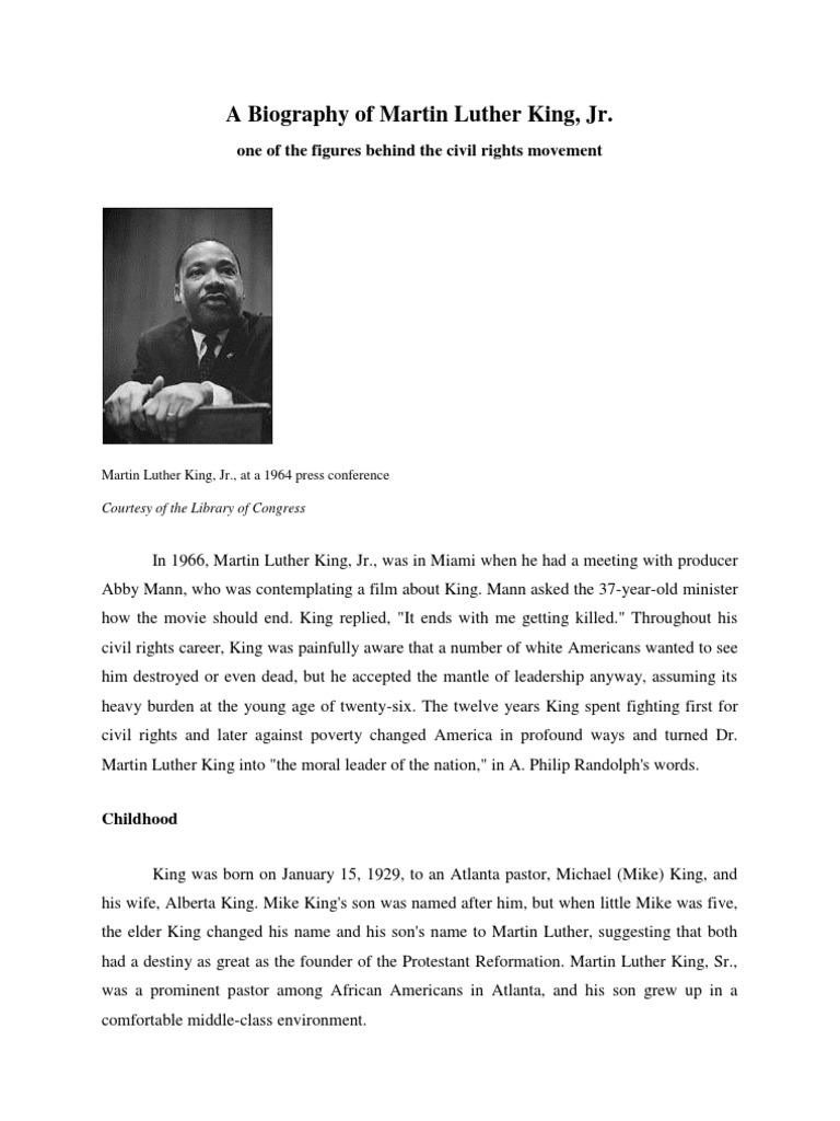 Biography of Martin Luther King Jr. | PDF | African American Civil ...