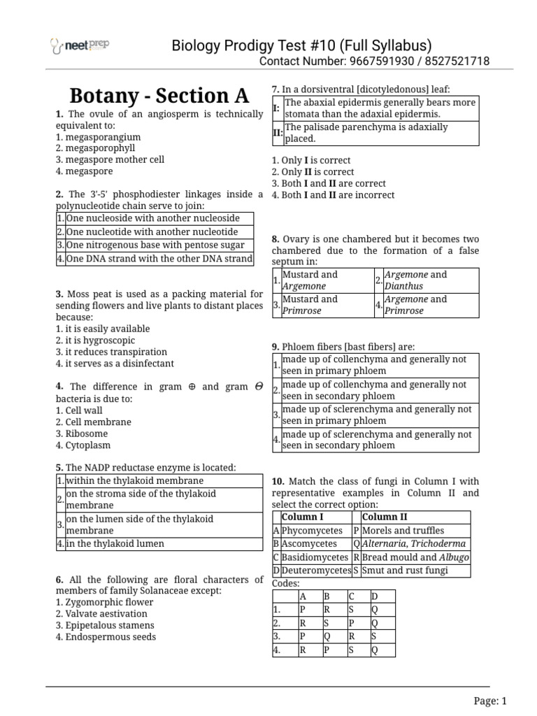 Biology Prodigy Test #10 (Full Syllabus) | PDF | Polymerase Chain ...