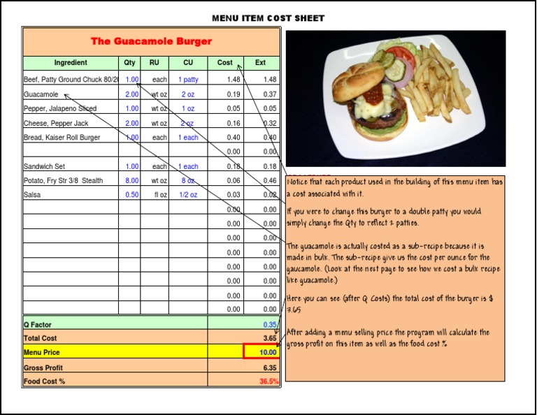 Menu Item Cost Sheet | PDF