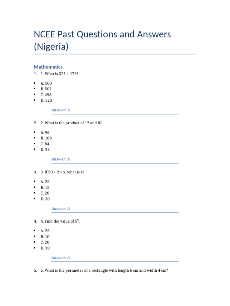 NCEE Past Questions Sample | PDF
