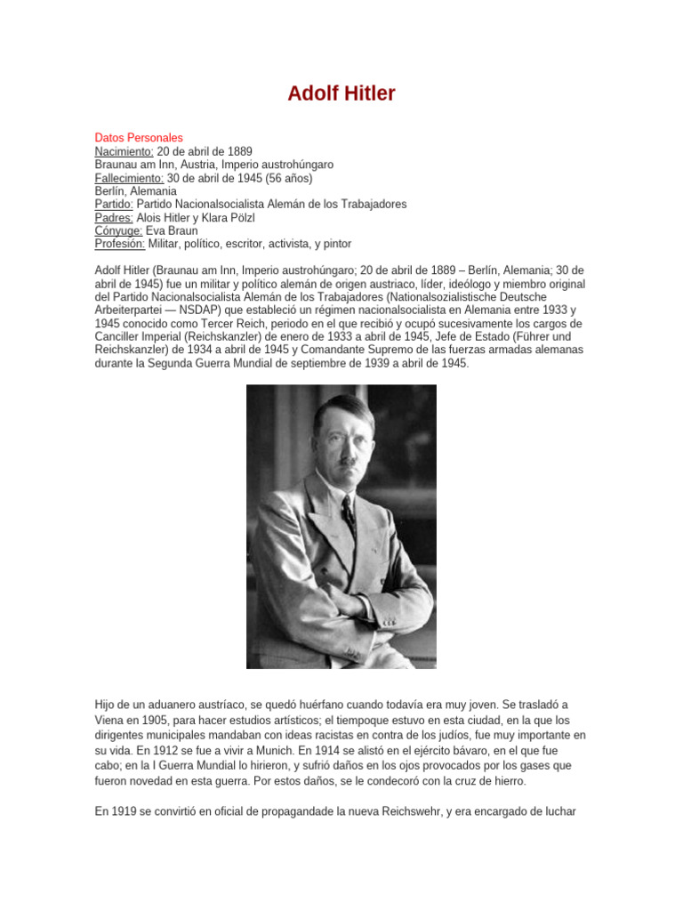 Biografía de Adolf Hitler: Ascenso y Caída | PDF | Robert Louis ...