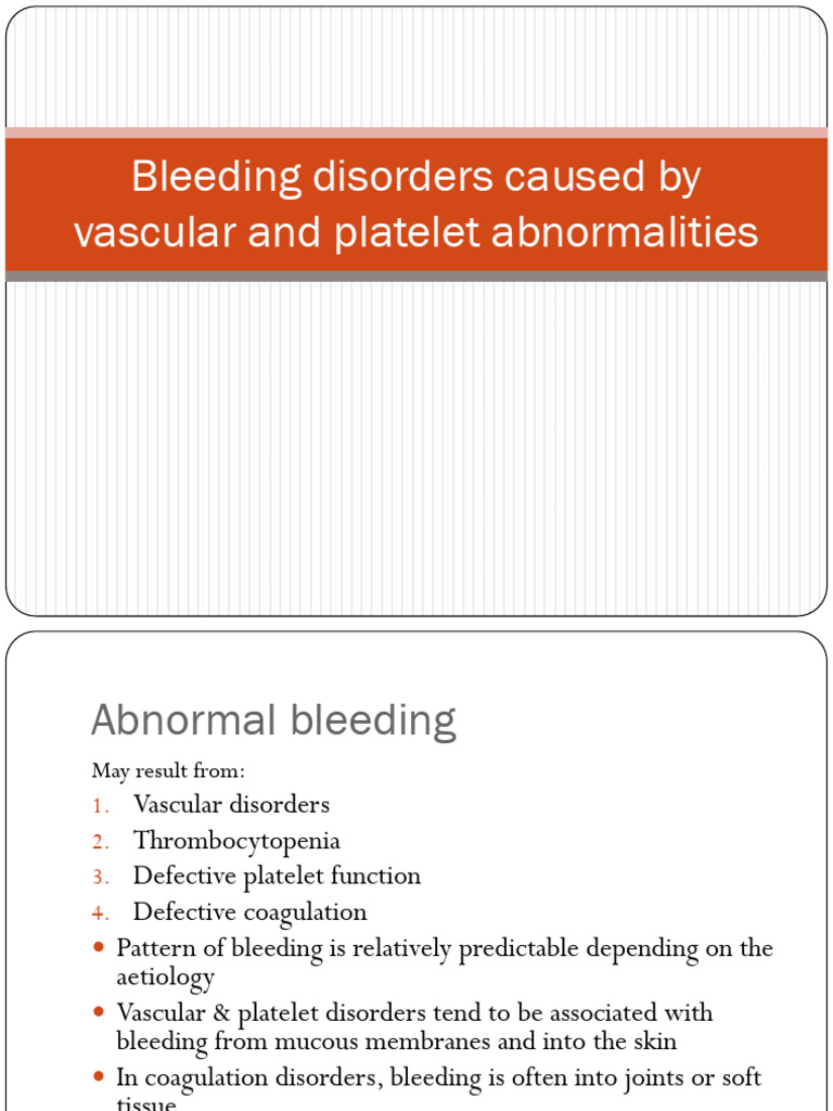 Vascular and Platelet Bleeding Disorders | PDF | Platelet | Tissue ...