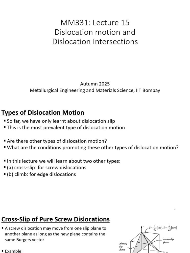 Cross-Slip in Screw Dislocations | PDF | Dislocation | Physical Chemistry