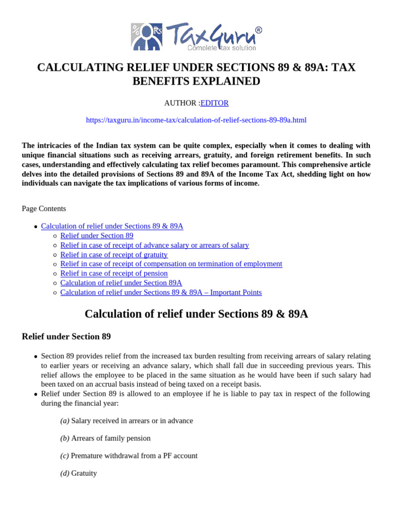 Relief Calculation under Sections 89 & 89A | PDF | Taxes | Pension