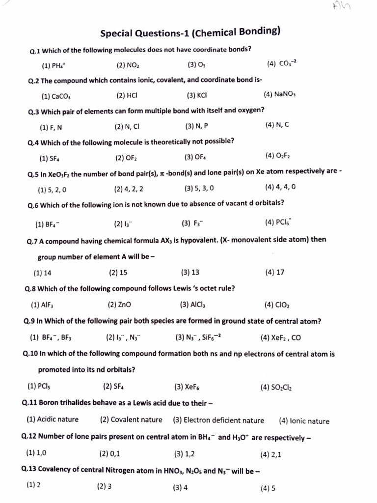 Inorganic Chemistry Questions | PDF | Chemical Bond | Covalent Bond