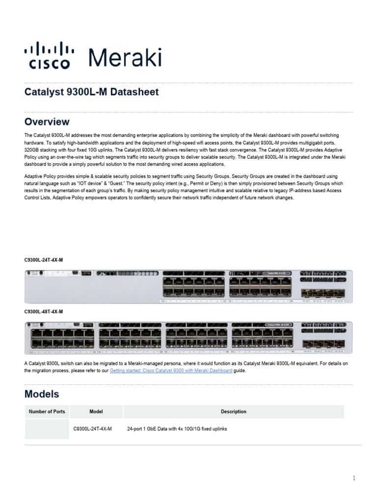Cisco Catalyst 9300L-M Series Switches Datasheet | PDF | Network Switch ...