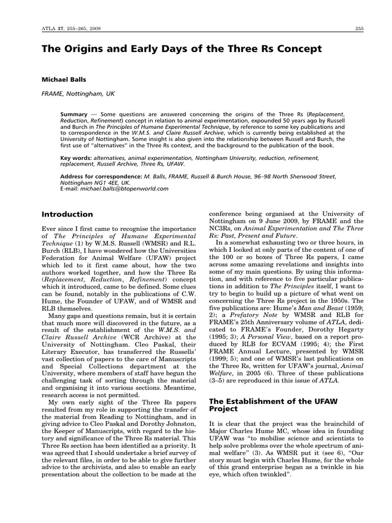 Origins of the Three Rs in Animal Welfare | PDF