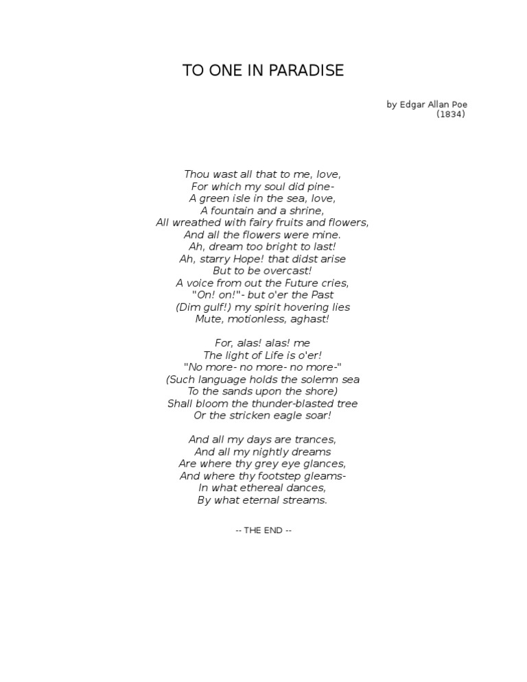 To One in Paradise | PDF | Poems | Poetry