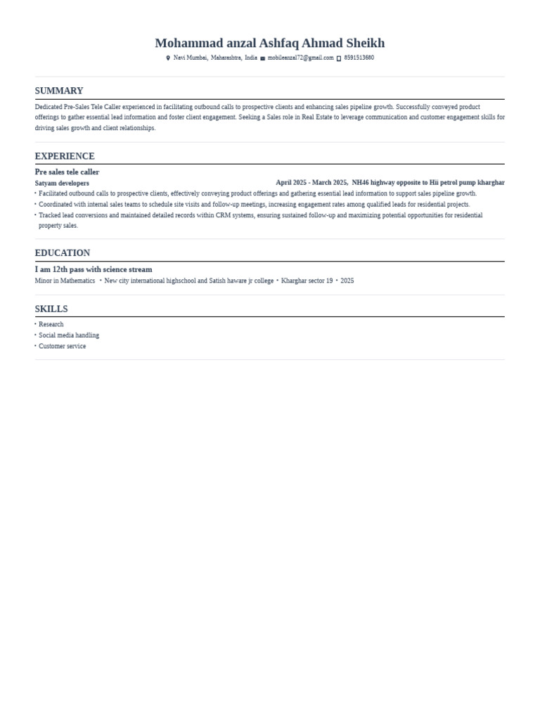 Sheikh Mohammad Anzal Resume | PDF