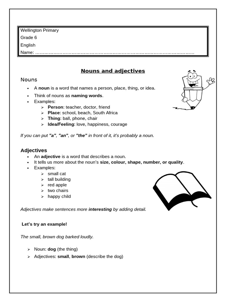 Adjectives and Nouns Activity Guide | PDF | Adjective | Syntax