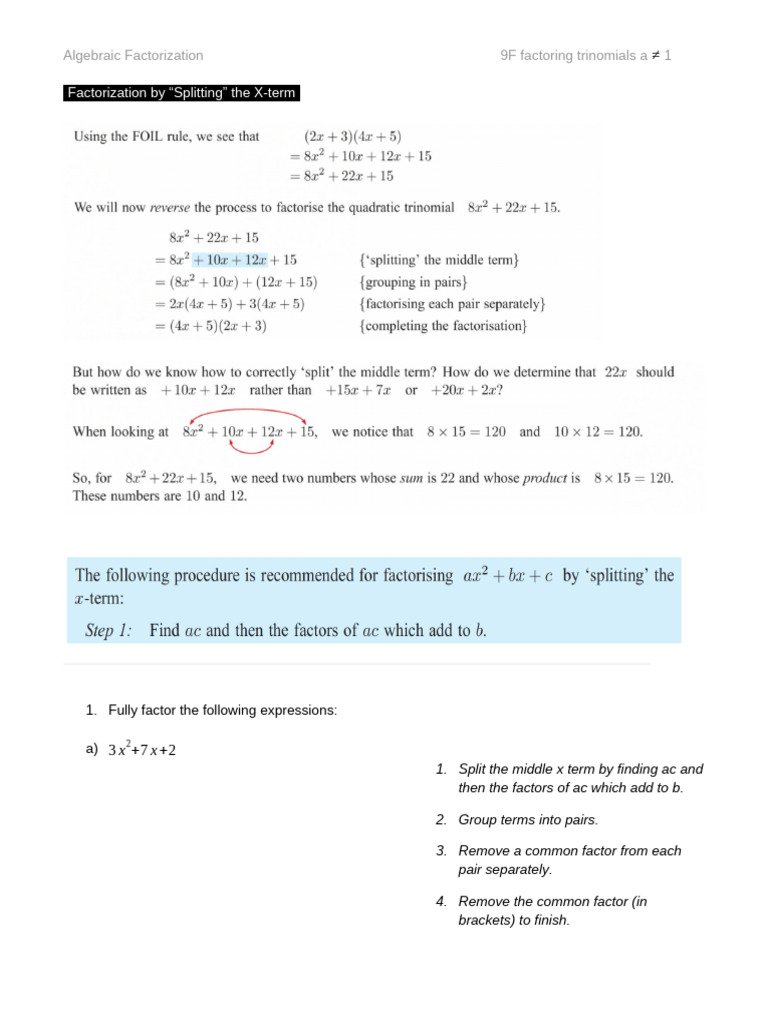 04 9F Factor With Splitting The X | PDF