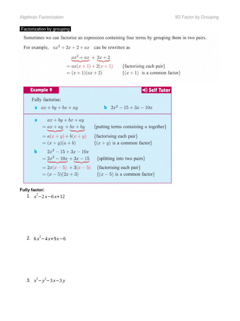 03 9D Factor by Grouping | PDF