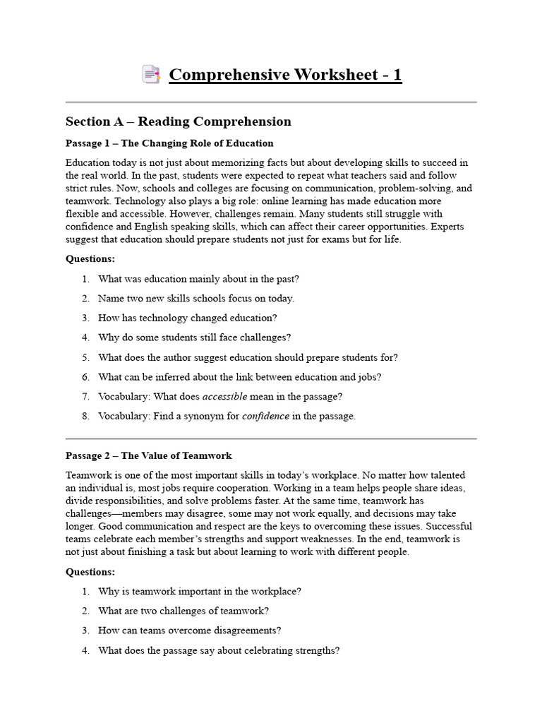 Comprehensive Worksheet - 1 (PJC) | PDF | Renewable Energy ...