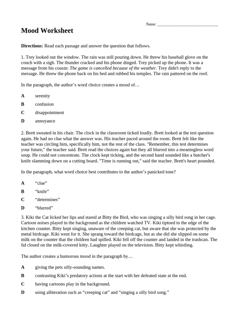 Jude Anidi Mood Worksheet 01 | PDF