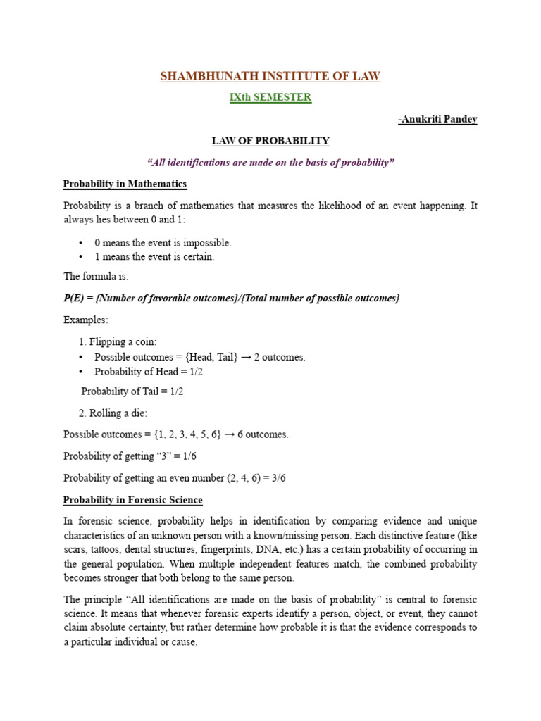 Law of Probability | PDF | Dna Profiling | Forensic Science