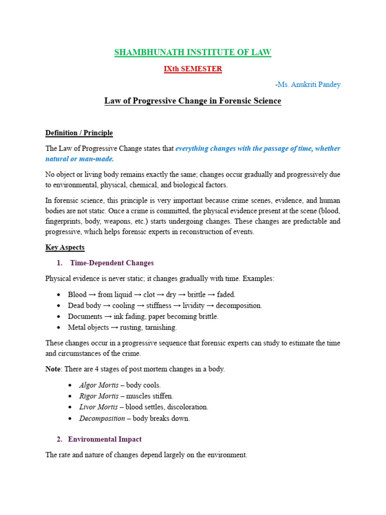 Law of Progressive Change in Forensics | PDF | Decomposition | Forensic ...