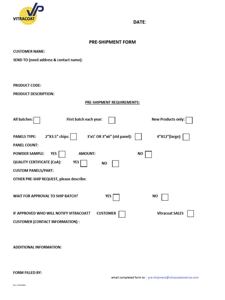 Chatsworth Pre-Shipment Form | PDF