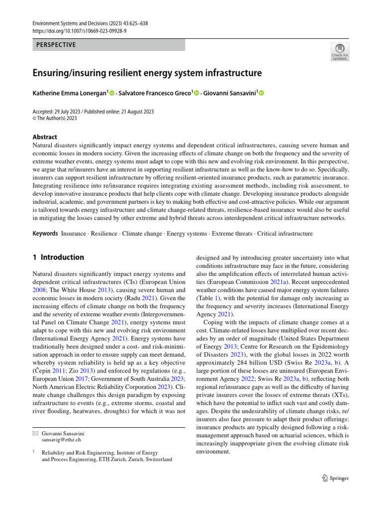 Ensuring/insuring Resilient Energy System Infrastructure | PDF ...
