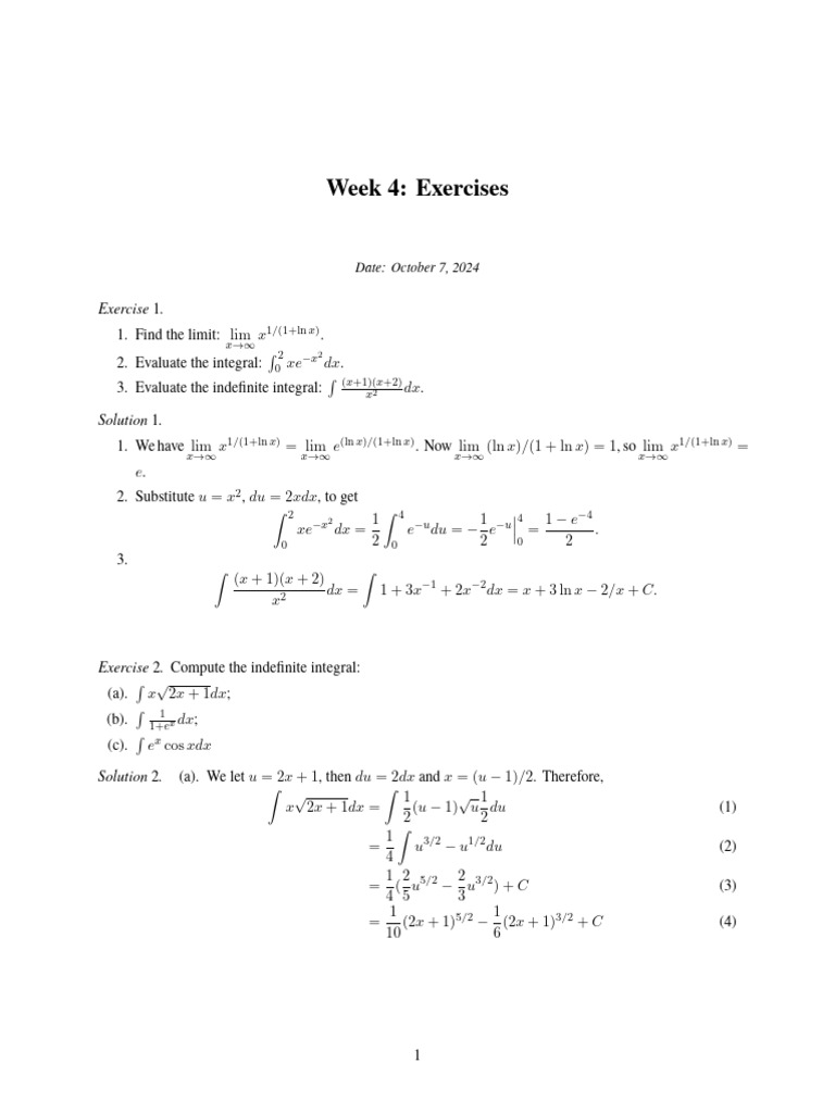 Week4 Exercise Solution | PDF | Mathematical Analysis | Calculus