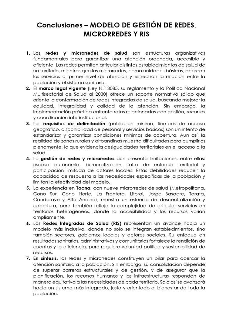 Conclusiones y Discusión - Modelos de Gestión de Redes, Microrredes y RIS (Para La Práctica 5 ...