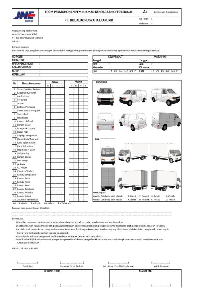 Form Peminjaman Kendaraan Operasional | PDF