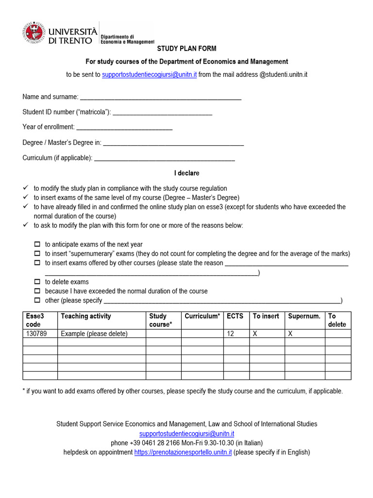 Study Plan Modification Form | PDF