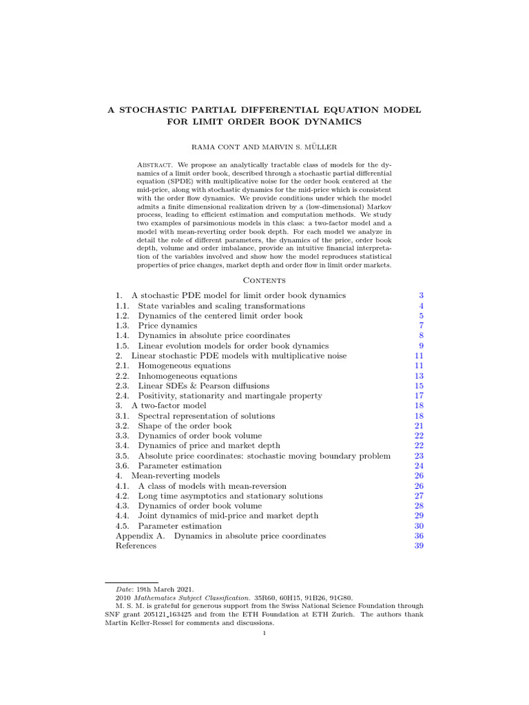 A Stochastic Partial Differential Equation Model | PDF | Partial Differential Equation ...