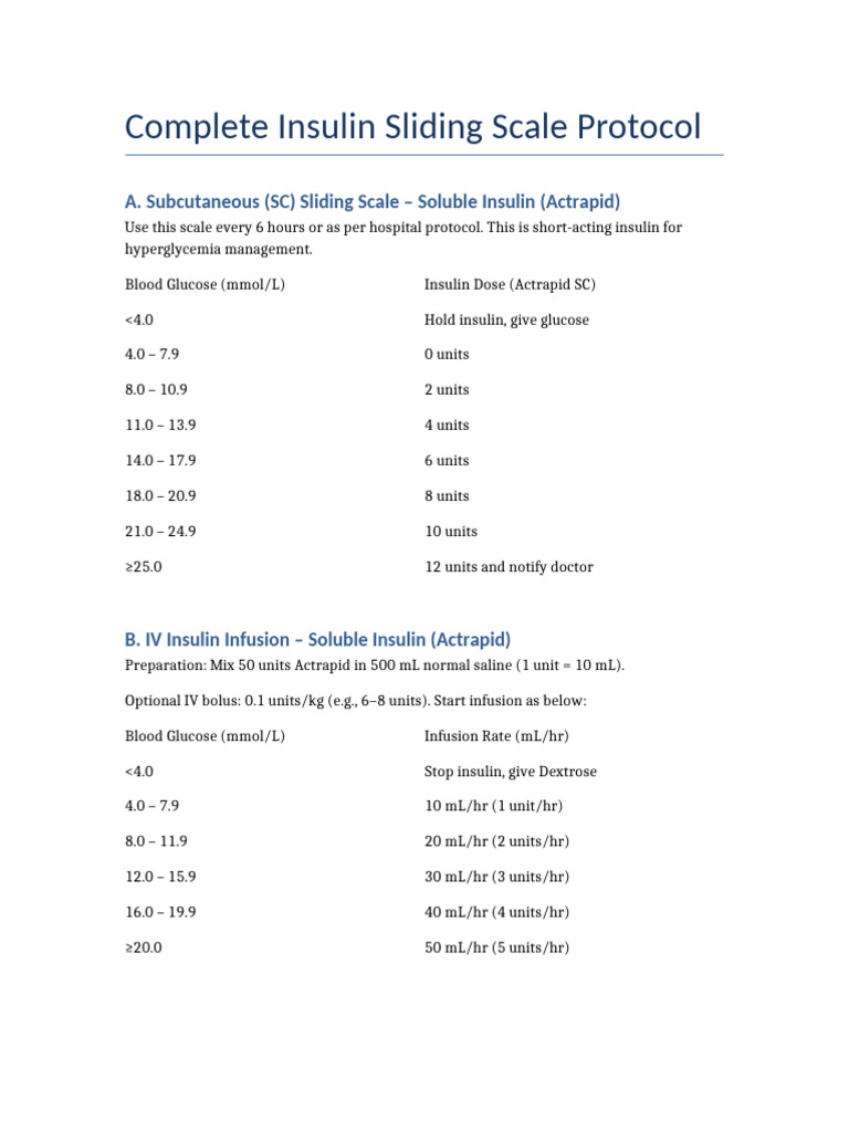 Insulin Sliding Scale Protocol Guide | PDF