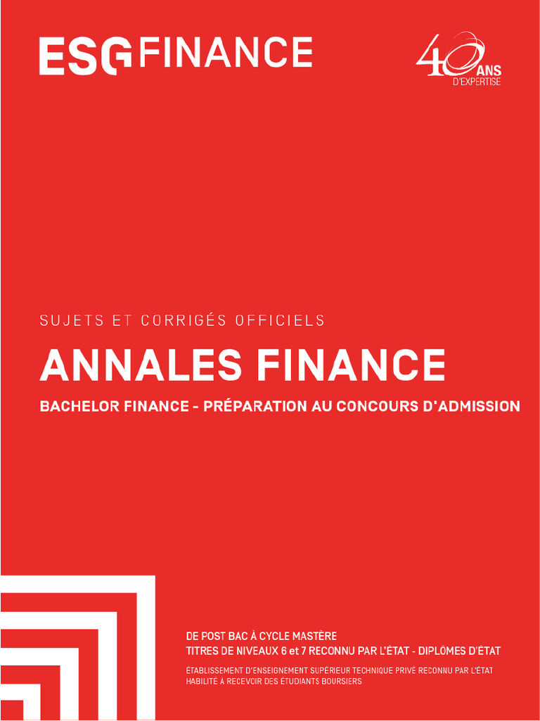 Esgf Annales 2025 Bachelor Finance Preparation Session Admission | PDF