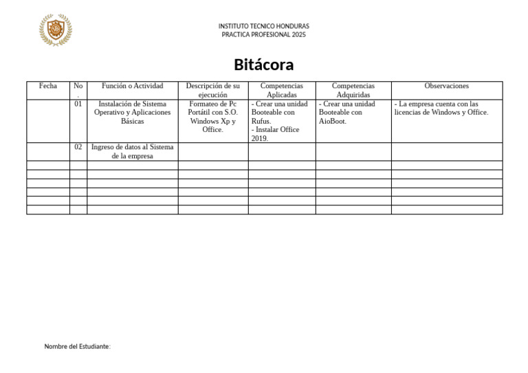 Bitácora de Práctica Profesional 2025 | PDF