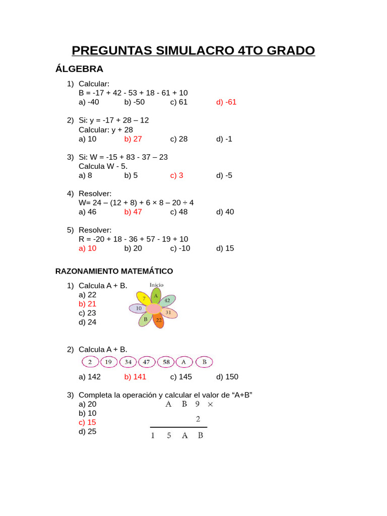 Preguntas Simulacro 4to Grado | PDF