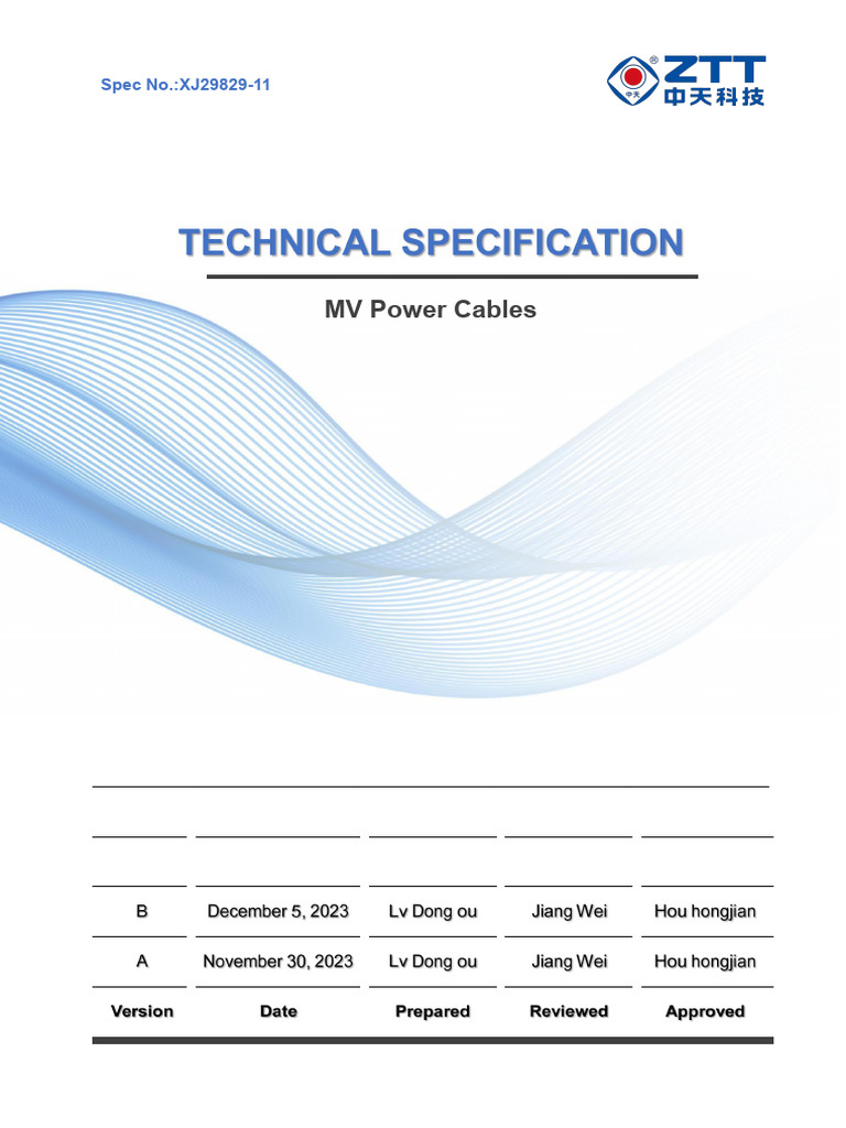 ZTTSC MV Power Cables XJ29829-11 SPEC REV.B 1 (4) | PDF | Electrical Conductor | Insulator ...