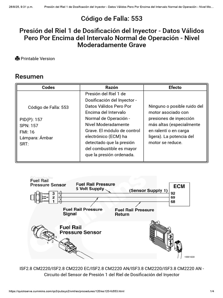 553_Presión Del Riel 1 de Dosificación Del Inyector - Datos Válidos Pero Por Encima Del ...