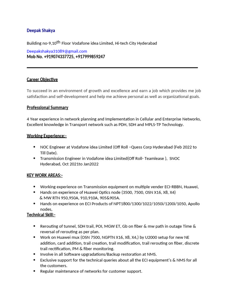 Network Planning & Transmission Engineer Resume | PDF | Computer ...