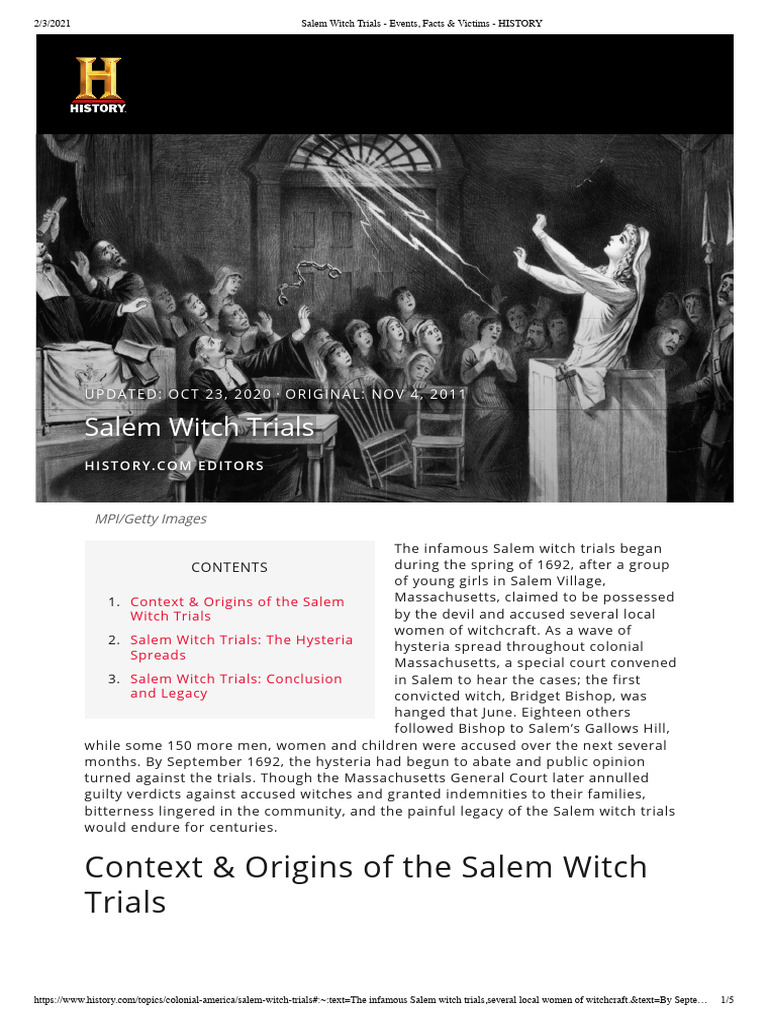 Salem Witch Trials - Events, Facts & Victims - HISTORY | PDF