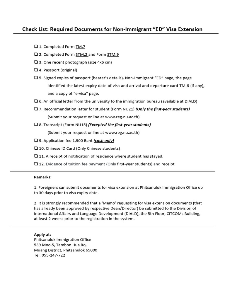 Non-Immigrant Visa "ED" - Checklist | PDF