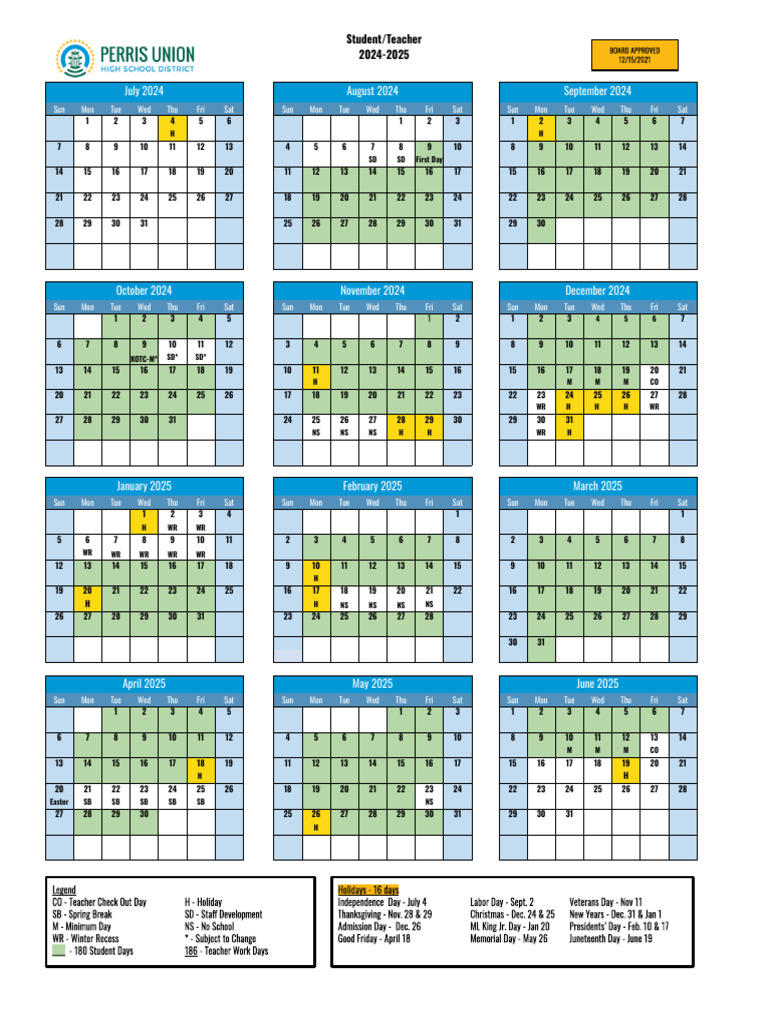 2024-2025 Student Teacher Calendar | PDF