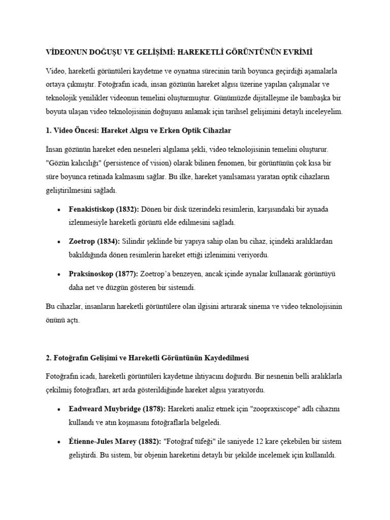 Videoya Giriş - Hafta 1 - Hareketli Görüntünün Kısacık Tarihi | PDF