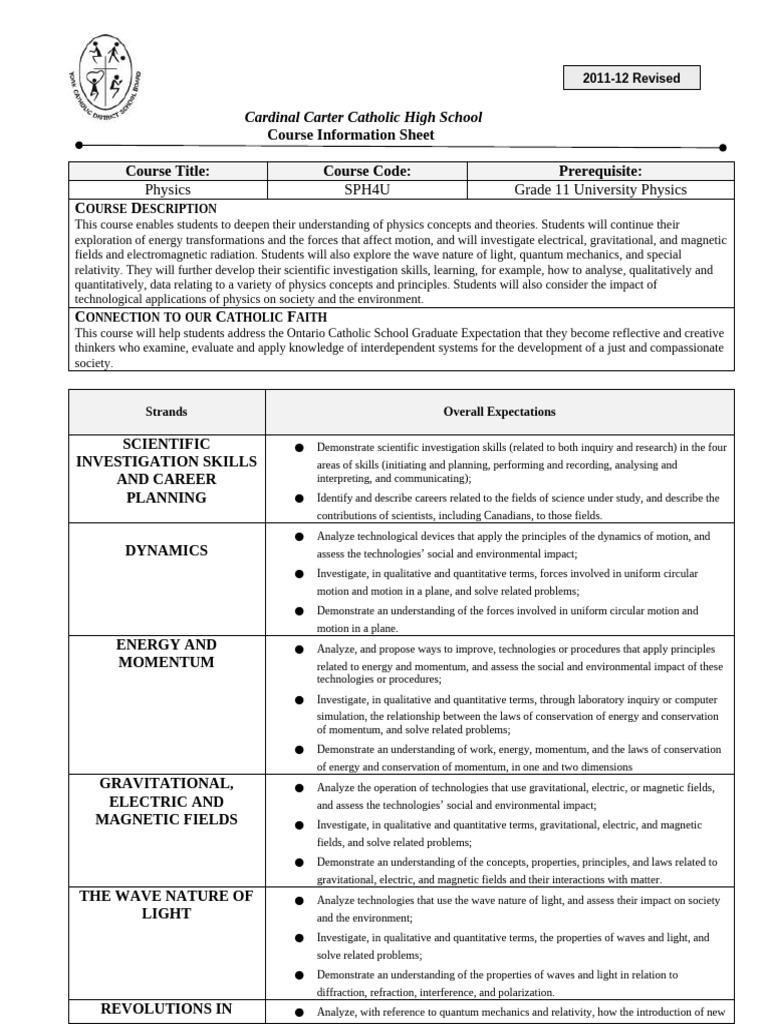 SCIENCE - SPH4U Course Information Sheet | PDF | Physics | Light