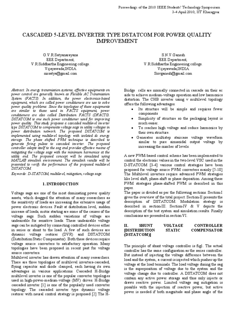 Cascaded 5-Level Inverter Type Dstatcom For Power Quality Improvement | PDF | Power Inverter ...